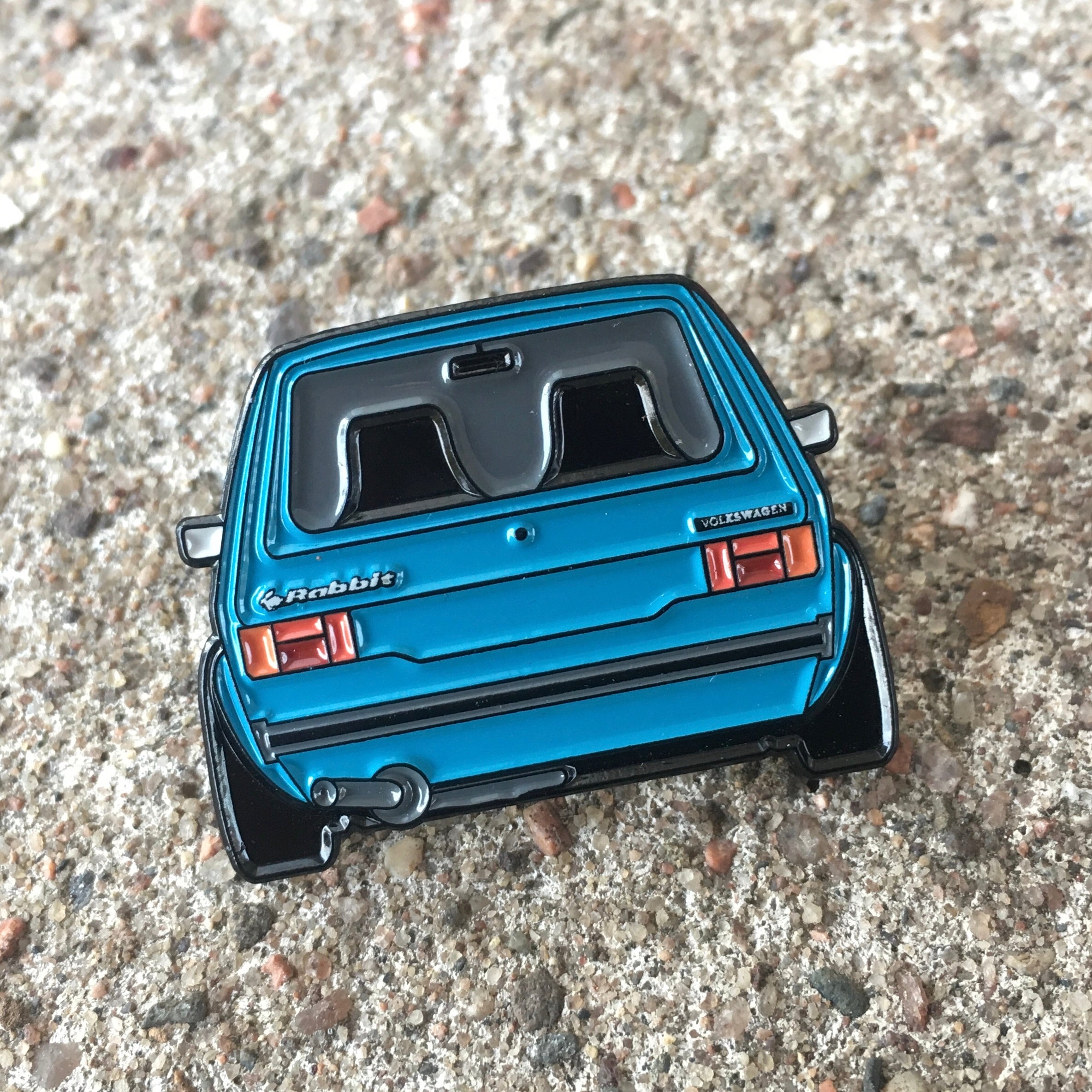 Volkswagen Golf Mk1 Rabbit Swallowtail enamel pin - miami blue | PeopleKars